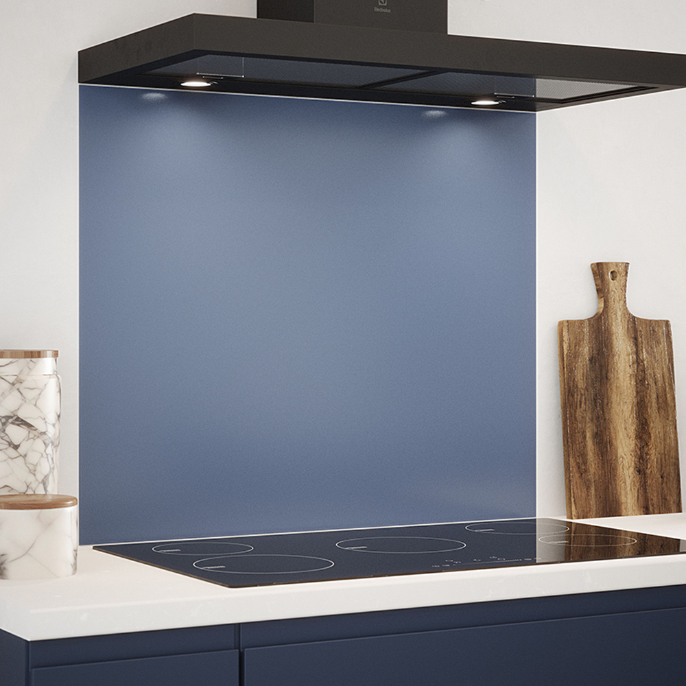 Venice Bluebell Shimmer Glass Self Adhesive Kitchen Splashback 900 x 750mm