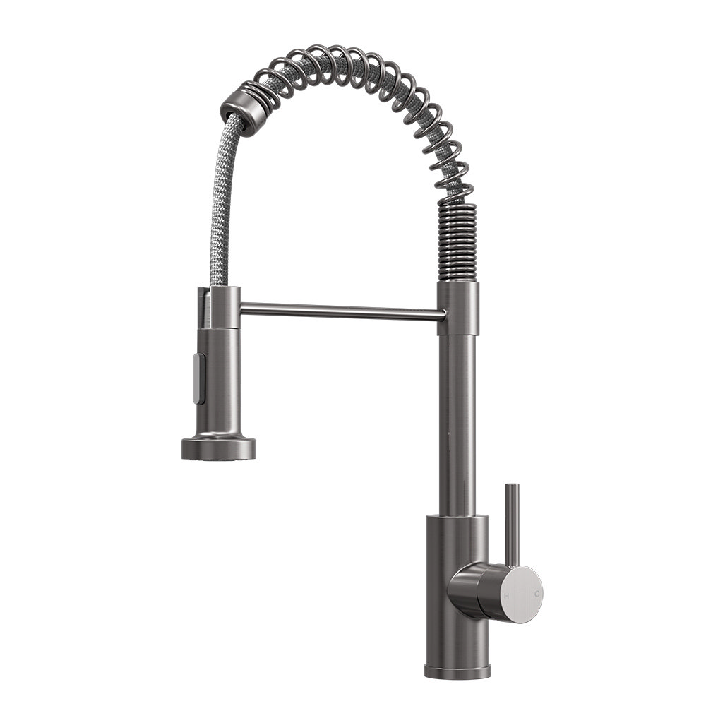Venice Brushed Steel Spring Style Kitchen Sink Mixer with Pull Out Spray