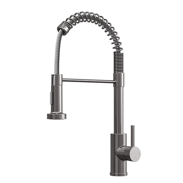 Venice Brushed Steel Spring Style Kitchen Sink Mixer with Pull Out Spray