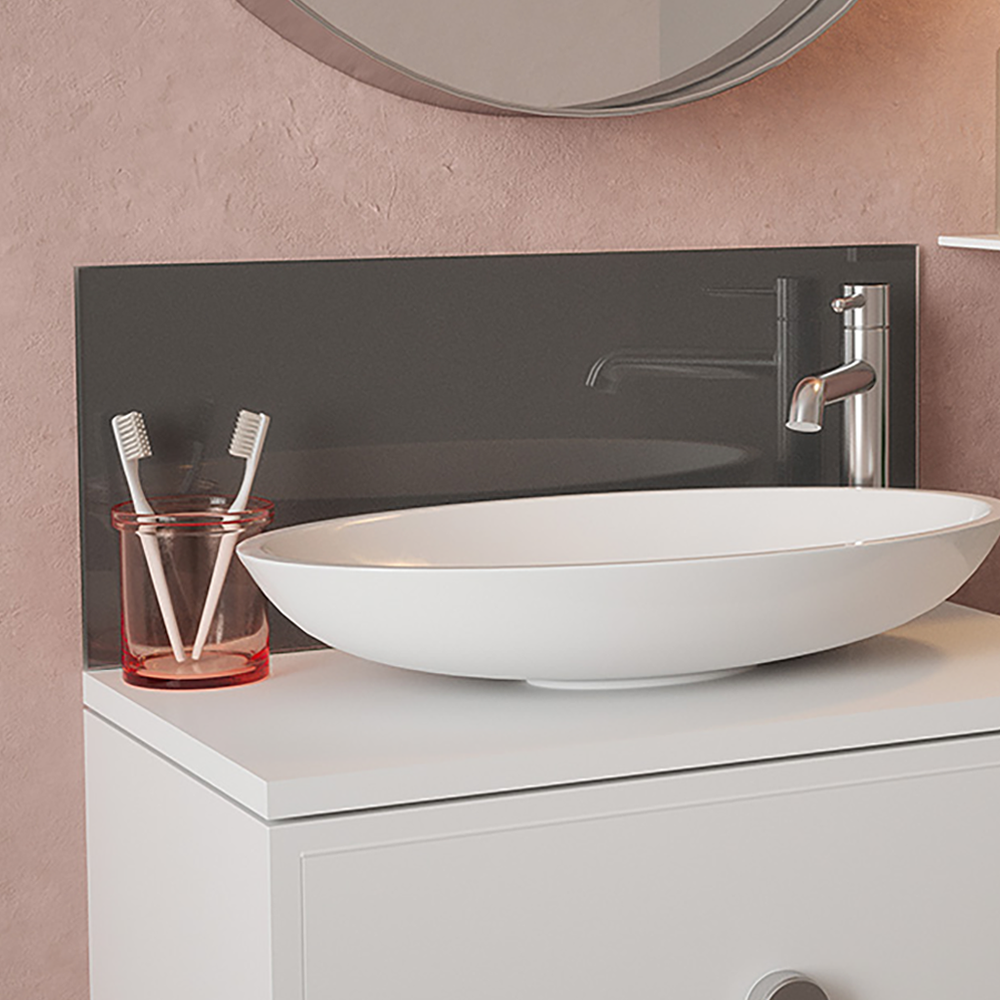 Venice Charcoal Grey Glass Self Adhesive Bathroom Splashback 250 x 500mm