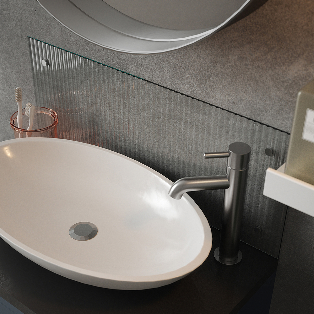 Venice Clear Fluted Glass Bathroom Splashback 250 x 500mm - Brushed ...