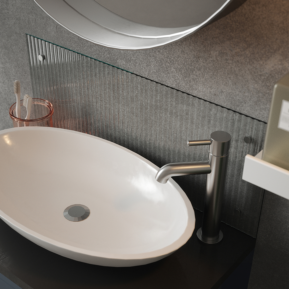 Venice Clear Fluted Glass Bathroom Splashback 250 x 500mm - Chrome Caps