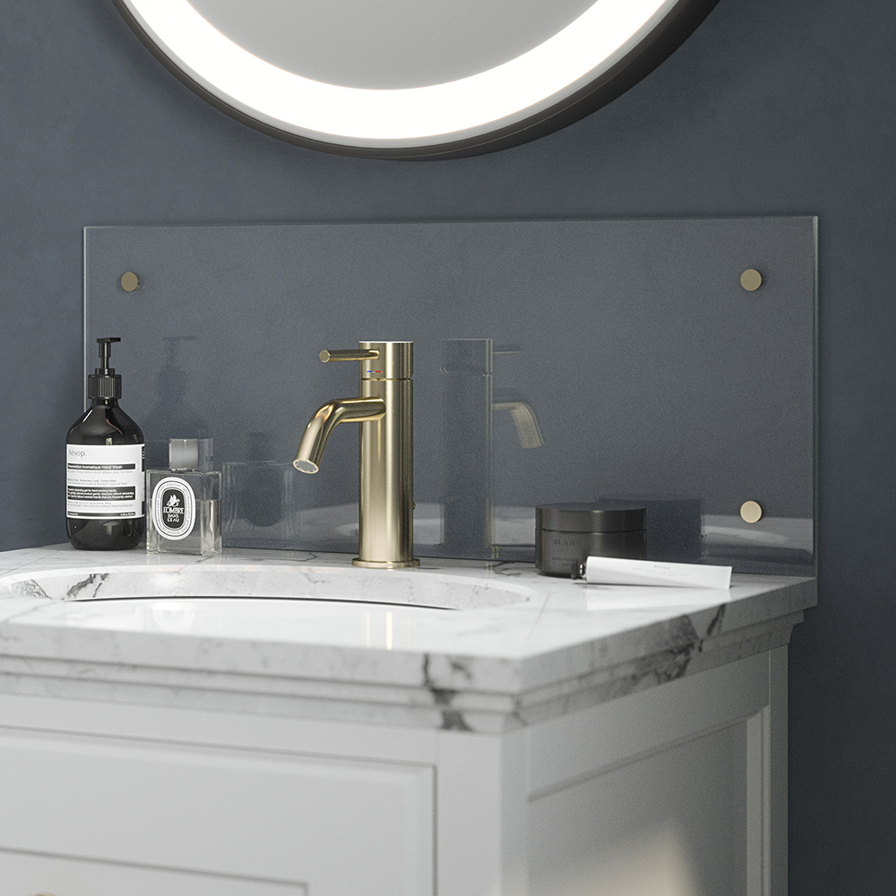 Venice Clear Glass Bathroom Splashback 250 x 500mm - Bronze Caps