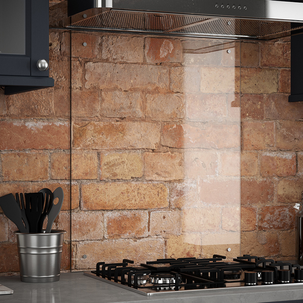 Venice Clear Glass Kitchen Splashback 600 x 700mm - Brushed Chrome Caps