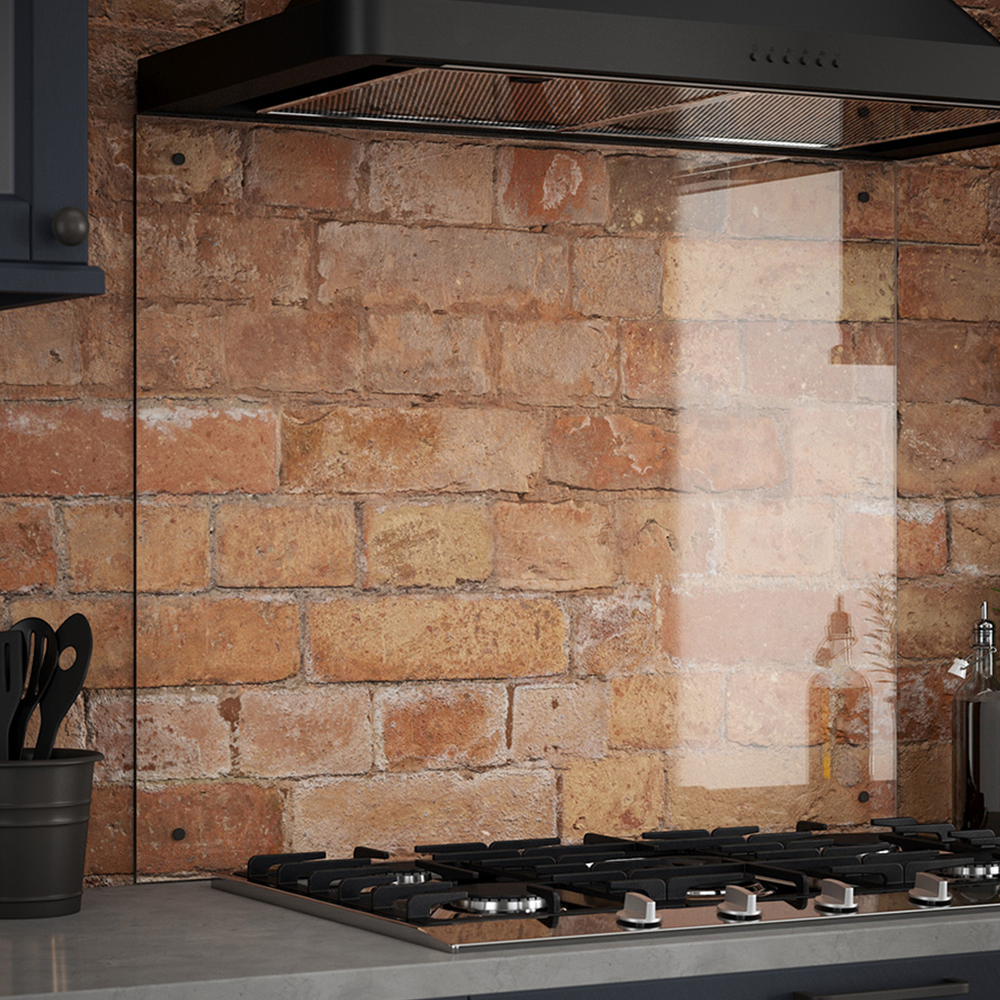 Venice Clear Glass Kitchen Splashback 900 x 700mm - Bronze Caps