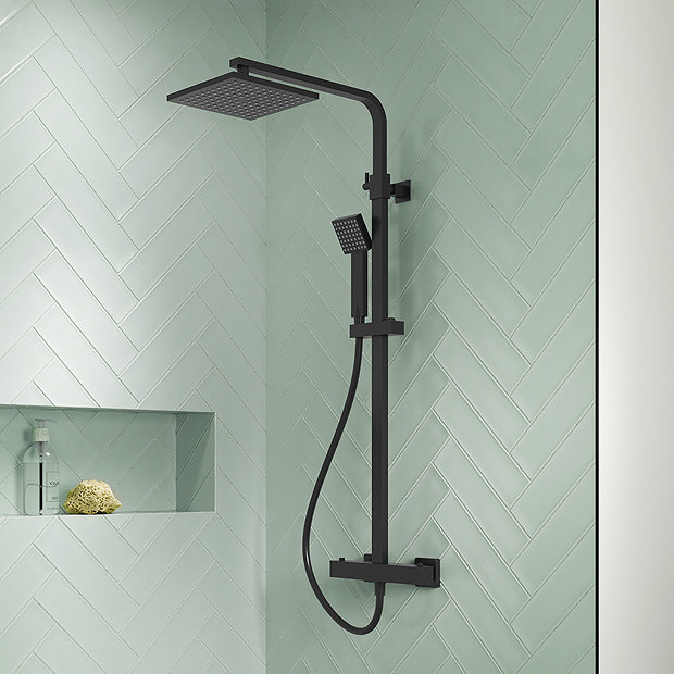 Venice Cubo Matt Black Modern Thermostatic Shower - VC12MB