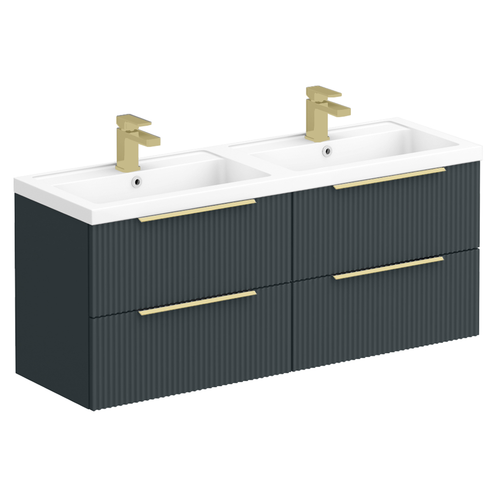 Venice Fluted 1205mm Anthracite Vanity Unit - Wall Hung 4 Drawer Double ...