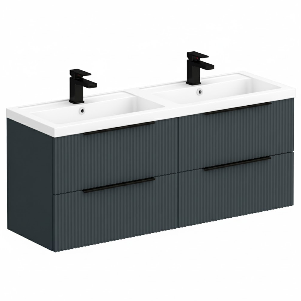 Venice Fluted 1205mm Anthracite Vanity Unit - Wall Hung 4 Drawer Double ...