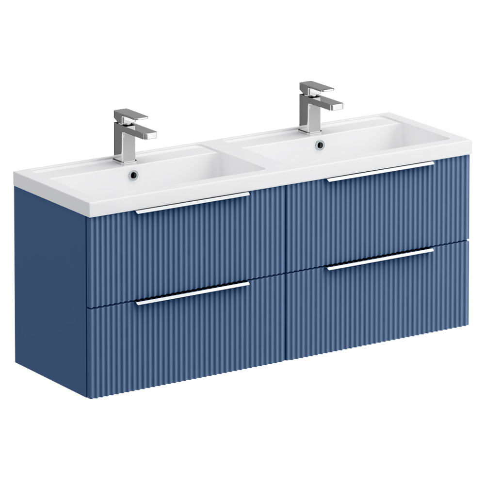Venice Fluted 1205mm Satin Blue 4 Drawer Double Basin Vanity Unit ...