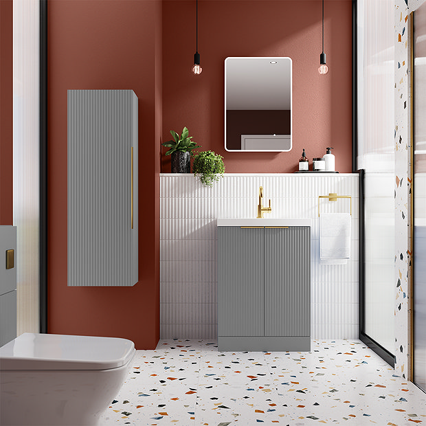 Venice Fluted 500mm Grey 2 Door Floor Standing Vanity Unit with Brushed ...
