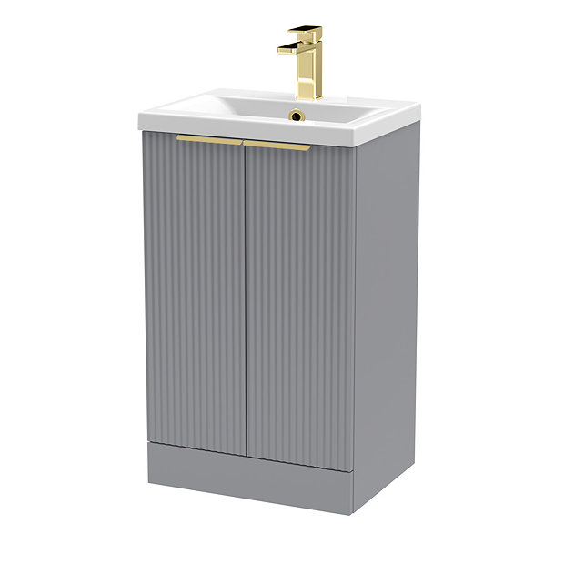 Venice Fluted 500mm Grey 2 Door Floor Standing Vanity Unit with Brushed ...
