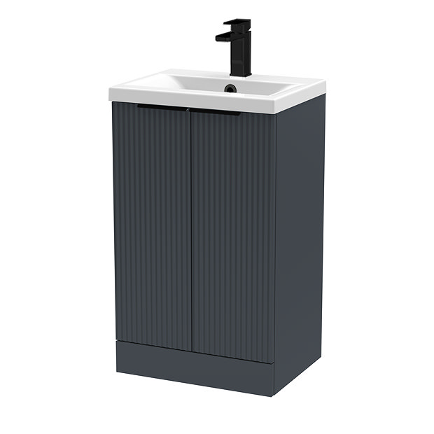 Venice Fluted 500mm Anthracite Vanity Unit - Floor Standing 2 Door Unit ...