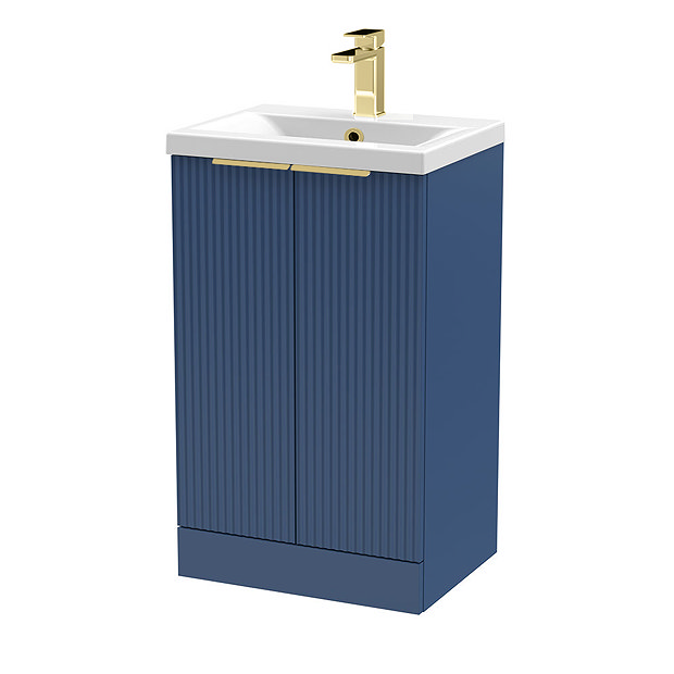 Venice Fluted 500mm Blue 2 Door Floor Standing Vanity Unit with Brushed ...