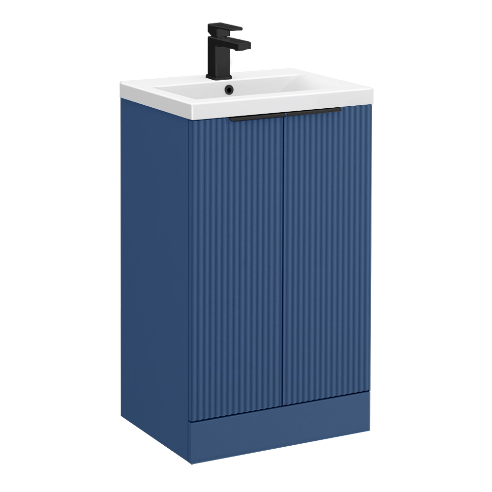 Venice Fluted 500mm Blue 2 Door Floor Standing Vanity Unit with Matt ...