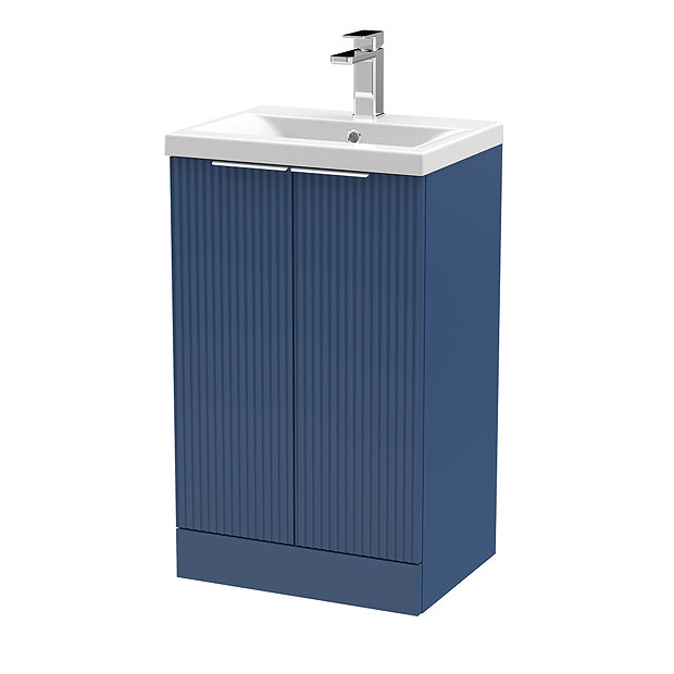 Venice Fluted 500mm Blue Vanity Unit - Floor Standing 2 Door Unit with ...