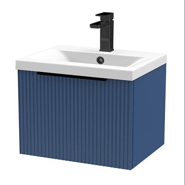 Venice Fluted 500mm Blue Single Drawer Wall Hung Vanity Unit with Matt ...