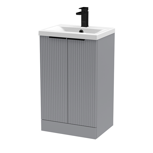 Venice Fluted 500mm Grey 2 Door Floor Standing Vanity Unit with Matt ...