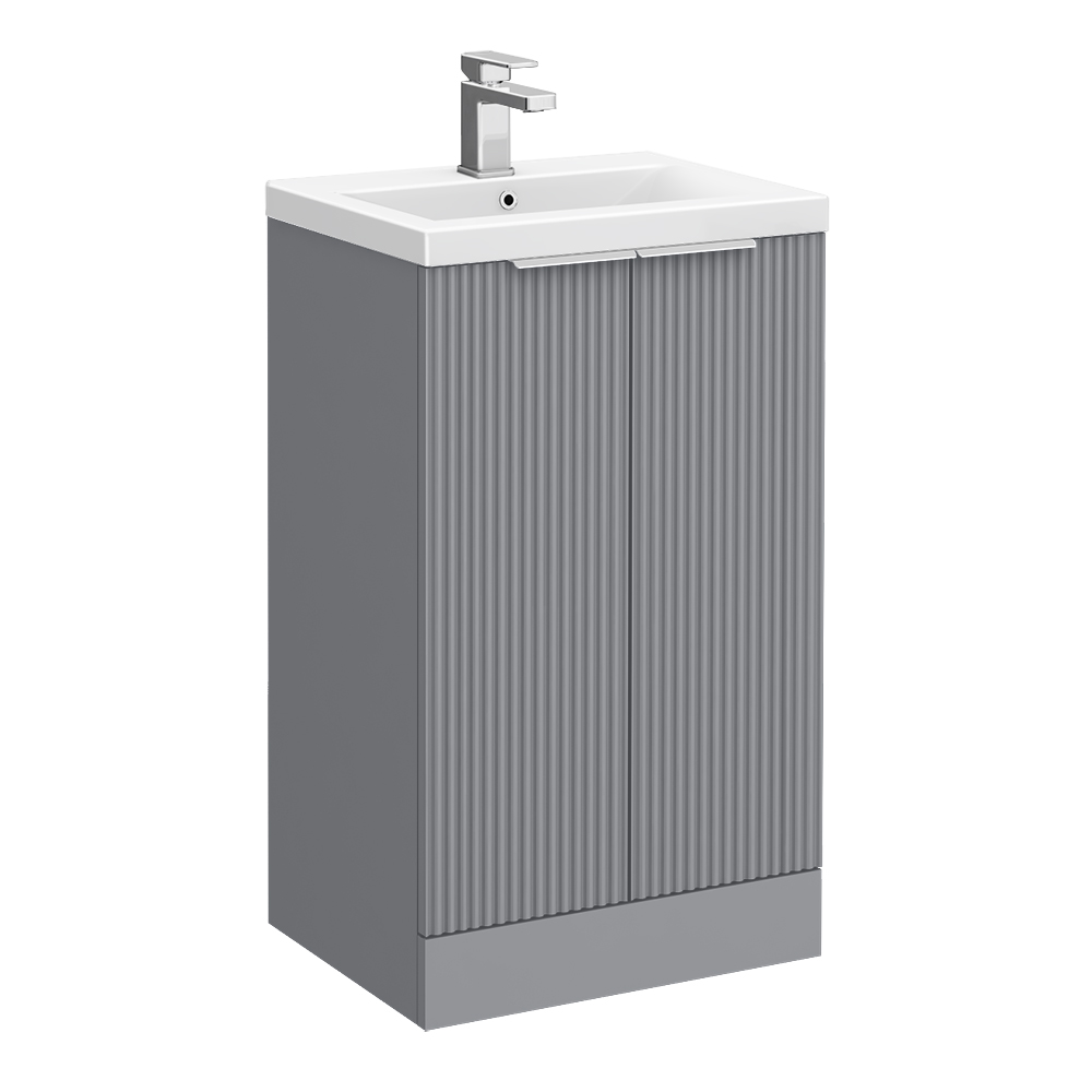 Venice Fluted 500mm Grey Vanity Unit - Floor Standing 2 Door Unit with ...