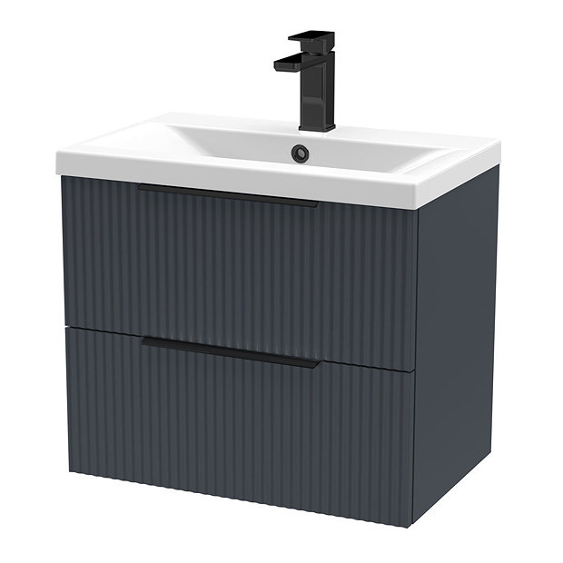 Venice Fluted 600mm Anthracite Vanity Unit - Wall Hung 2 Drawer Unit ...