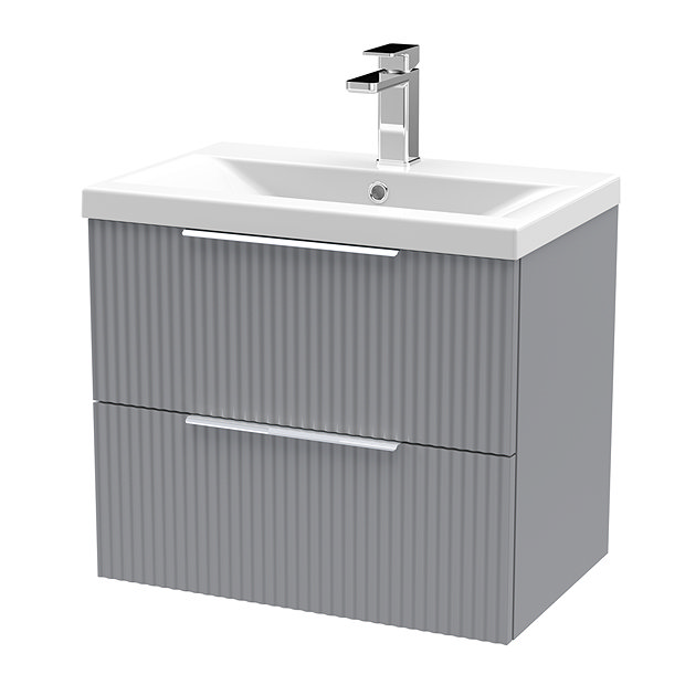 Venice Fluted 600mm Grey Vanity Unit - Wall Hung 2 Drawer Unit with ...