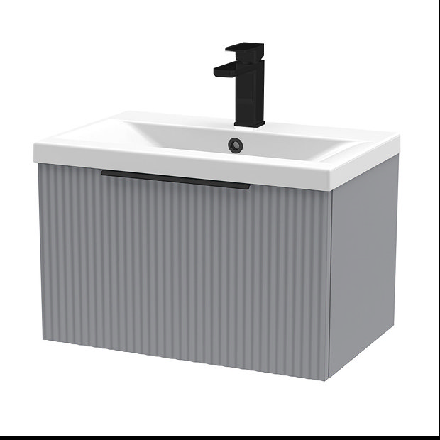 Venice Fluted 600mm Grey Single Drawer Wall Hung Vanity Unit with Matt ...