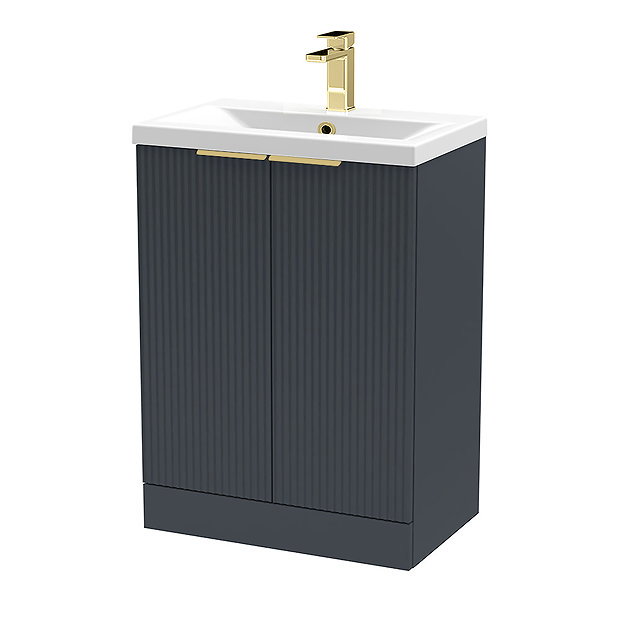 Venice Fluted 600mm Satin Anthracite Grey 2 Door Floor Standing Vanity ...