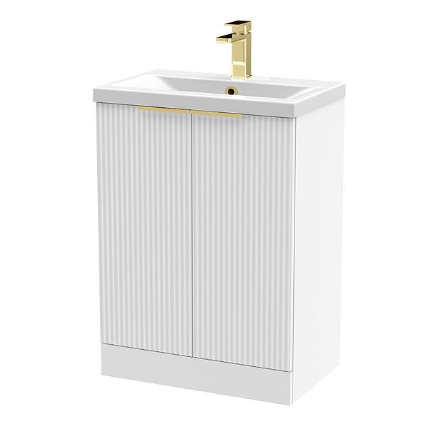 Venice Fluted 600mm White 2 Door Floor Standing Vanity Unit with ...