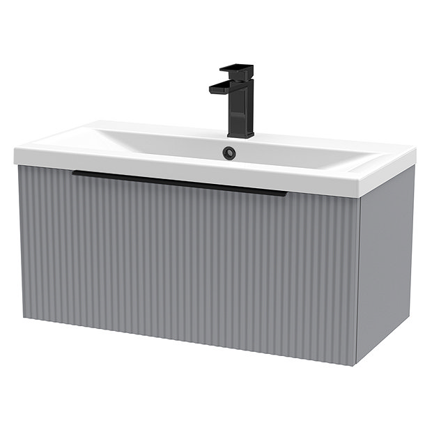 Venice Fluted 800mm Grey Vanity Unit - Wall Hung Single Drawer Unit ...