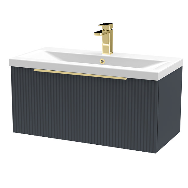 Venice Fluted 800mm Anthracite Vanity Unit - Wall Hung Single Drawer ...