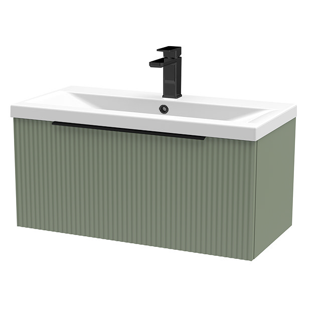 Venice Fluted 800mm Green Vanity Unit - Wall Hung Single Drawer Unit ...