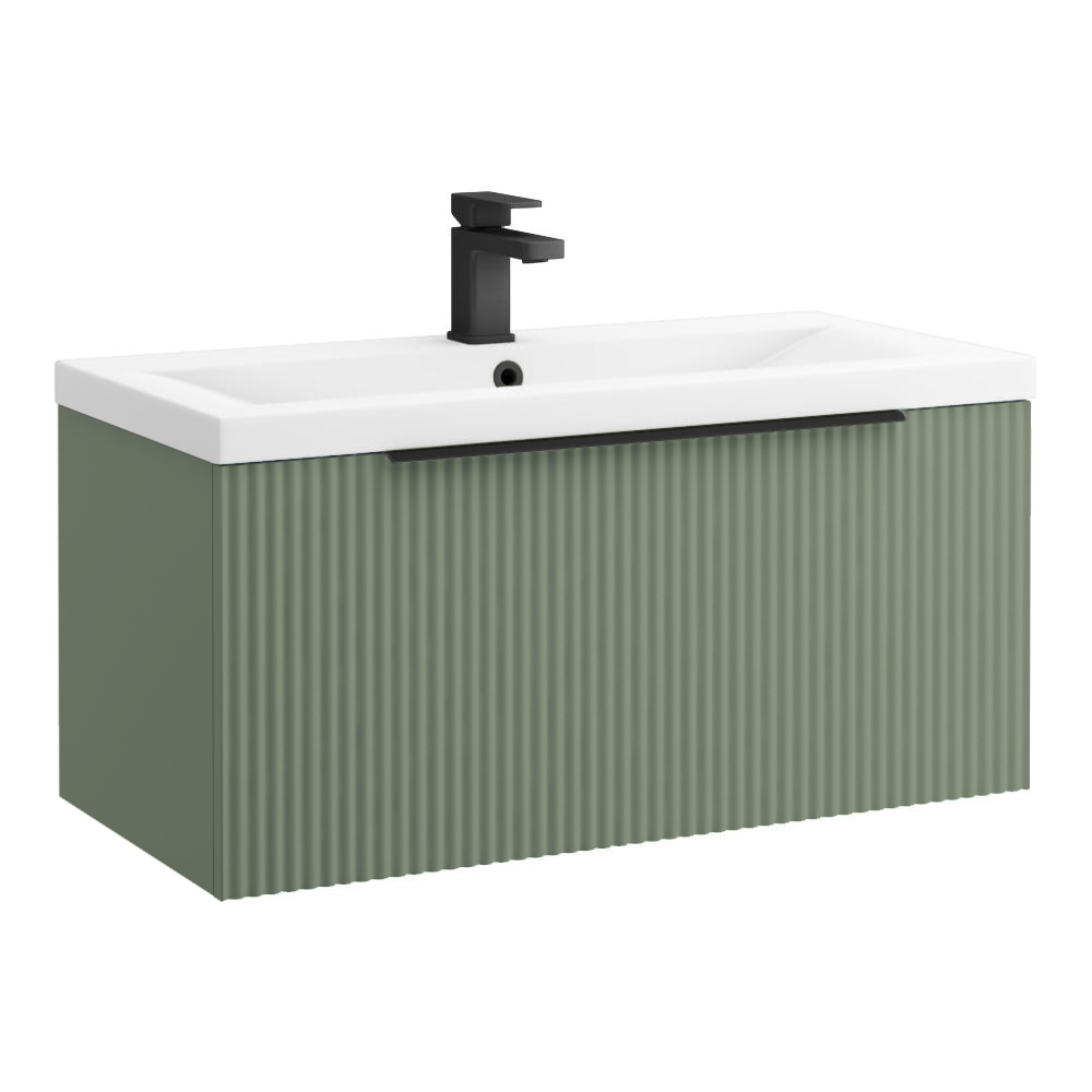 Venice Fluted 800mm Green Vanity Unit - Wall Hung Single Drawer Unit ...