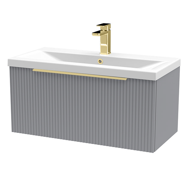 Venice Fluted 800mm Grey Vanity Unit - Wall Hung Single Drawer Unit ...