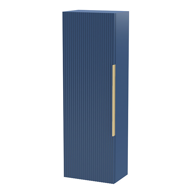 Venice Fluted Wall Hung Tall Storage Cabinet - Satin Blue with Brushed ...
