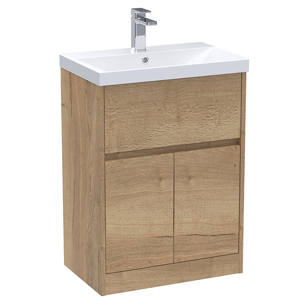 Venice Linea 600mm Rustic Oak Vanity Unit - Floor Standing with Drawer ...