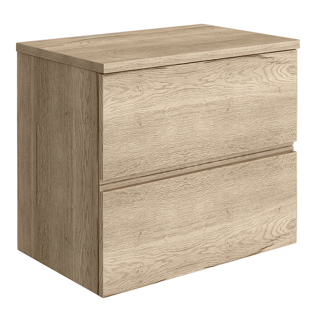 Venice Linea 600mm Rustic Oak Vanity - Wall Hung 2 Drawer Unit with ...