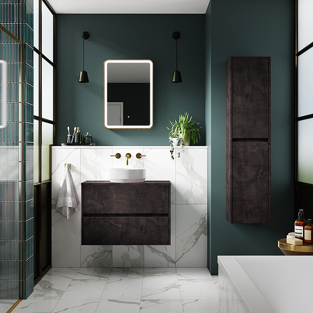 Venice Linea 800mm Metallic Slate Vanity - Wall Hung 2 Drawer Unit with ...