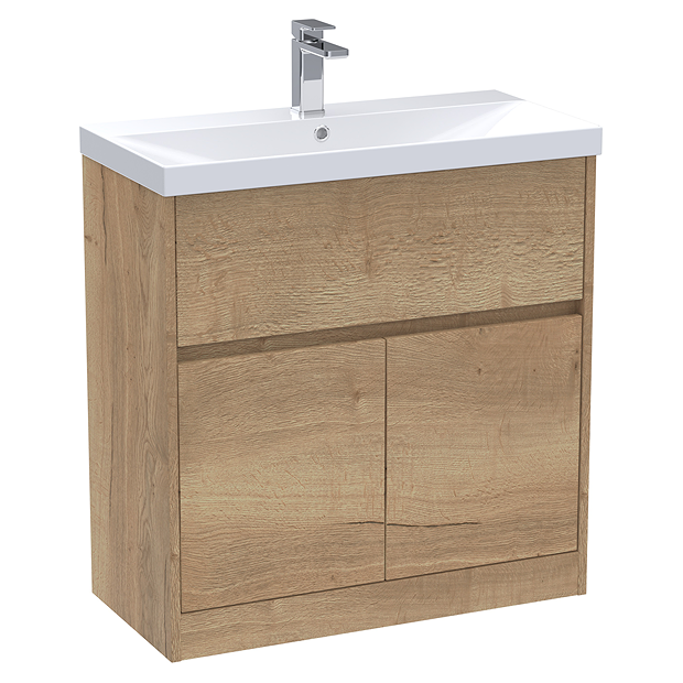 Venice Linea 800mm Rustic Oak Vanity Unit - Floor Standing with Drawer ...