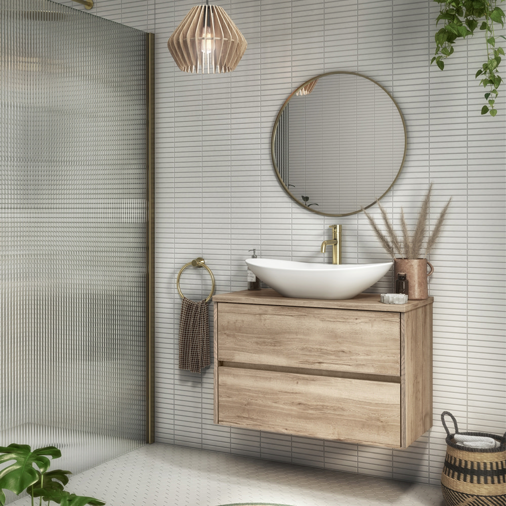 Venice Linea Rustic Oak Countertop Basin Unit - 800mm 2 Drawer with ...