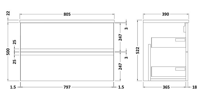 Venice Linea Rustic Oak Countertop Basin Unit - 800mm 2 Drawer with ...