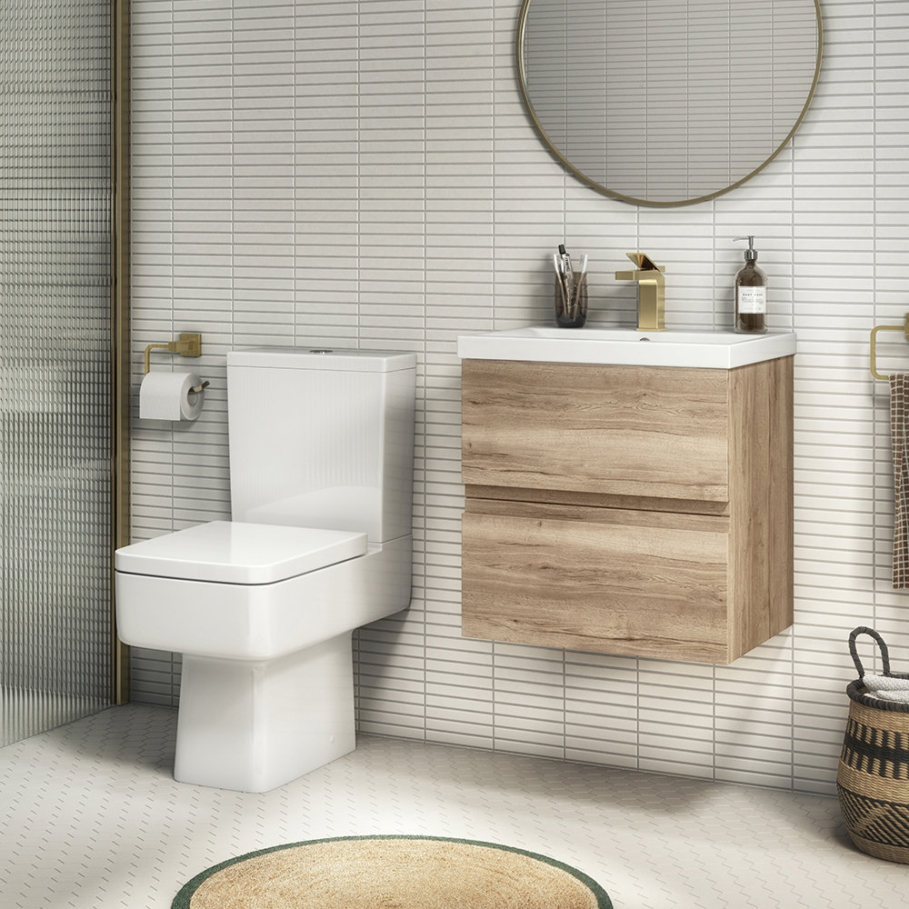 Venice Linea Rustic Oak Cloakroom Suite (Wall Hung Vanity + Toilet)