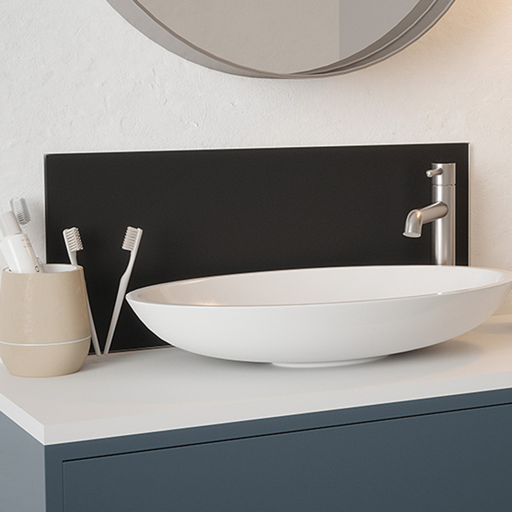 Venice Matt Black Glass Self Adhesive Bathroom Splashback 250 x 500mm