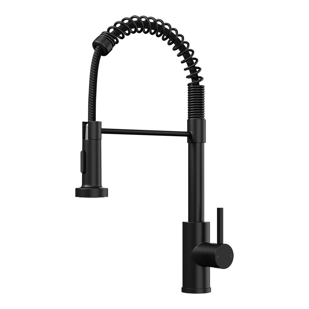 Venice Matt Black Spring Style Kitchen Sink Mixer with Pull Out Spray