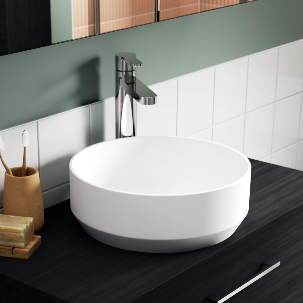 Venice Matt White Round Counter Top Basin - 350mm Diameter