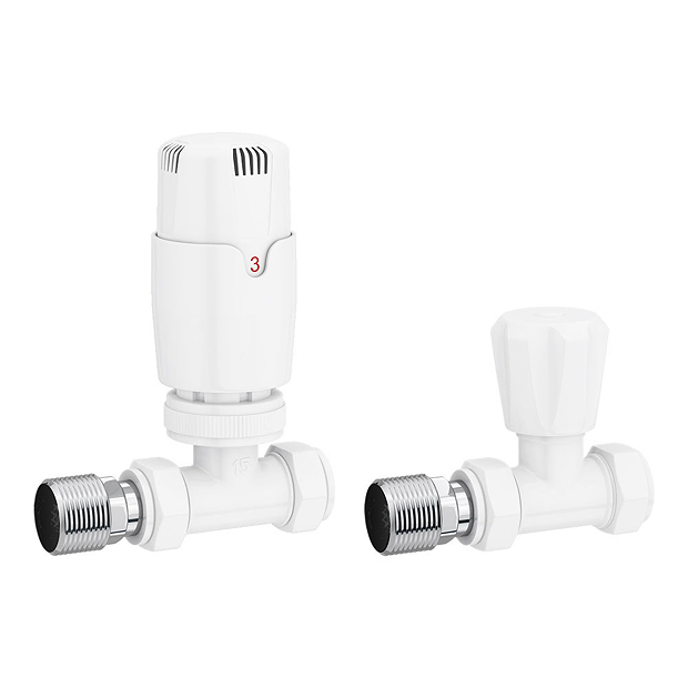 Venice Modern White Straight Thermostatic Radiator Valve & Lock Shield ...