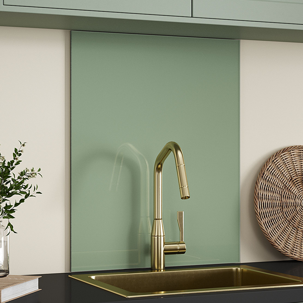 Venice Sage Green Glass Self Adhesive Kitchen Splashback 600 x 750mm