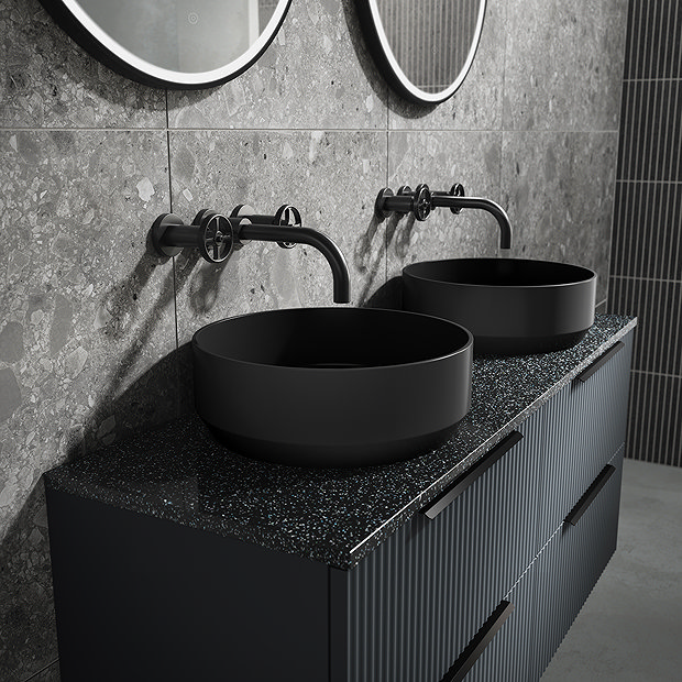 Venice Satin Anthracite Wall Hung Double Countertop Vanity Unit incl. 2 ...