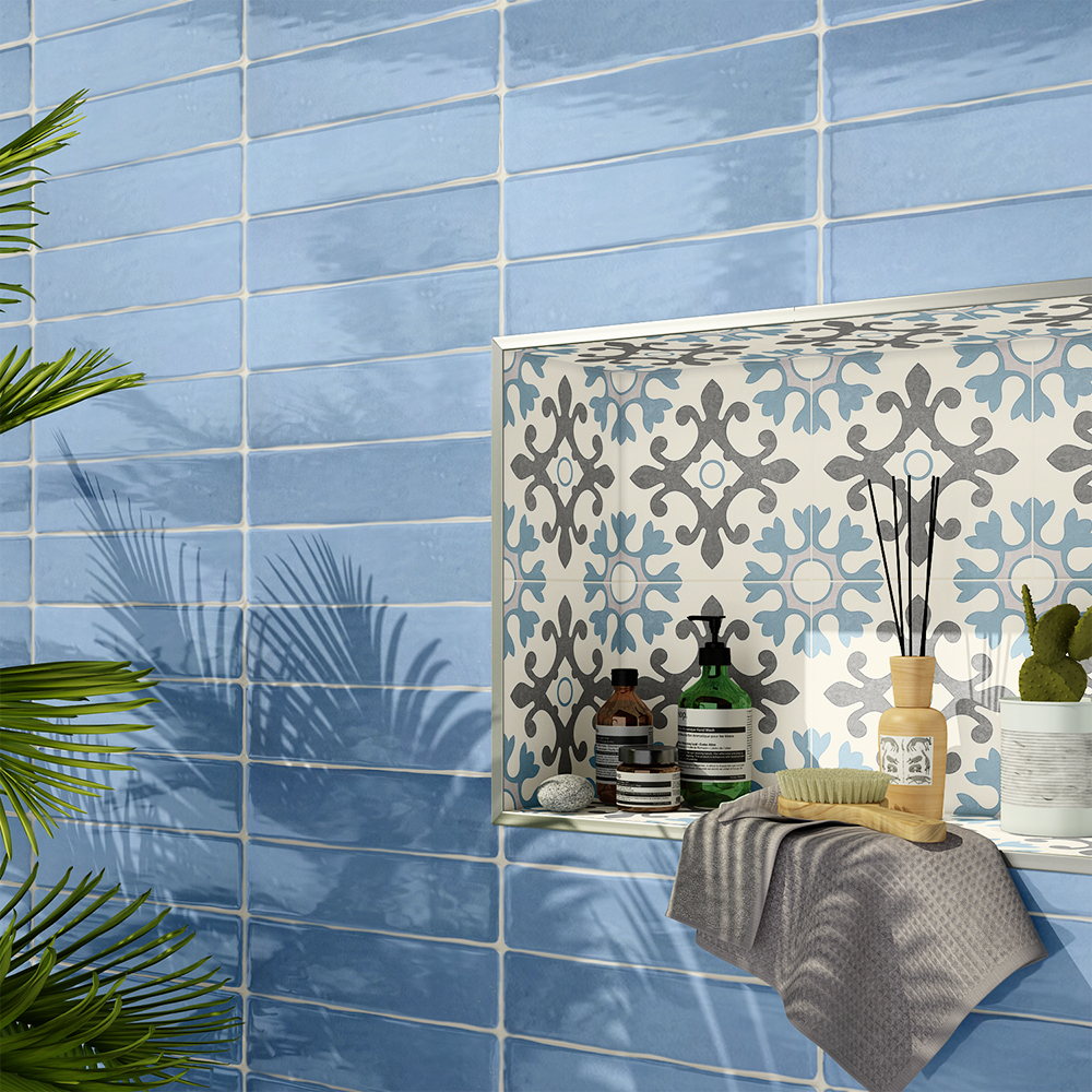 Vernon Rustic French Blue Gloss Ceramic Wall Tiles 75 x 300mm