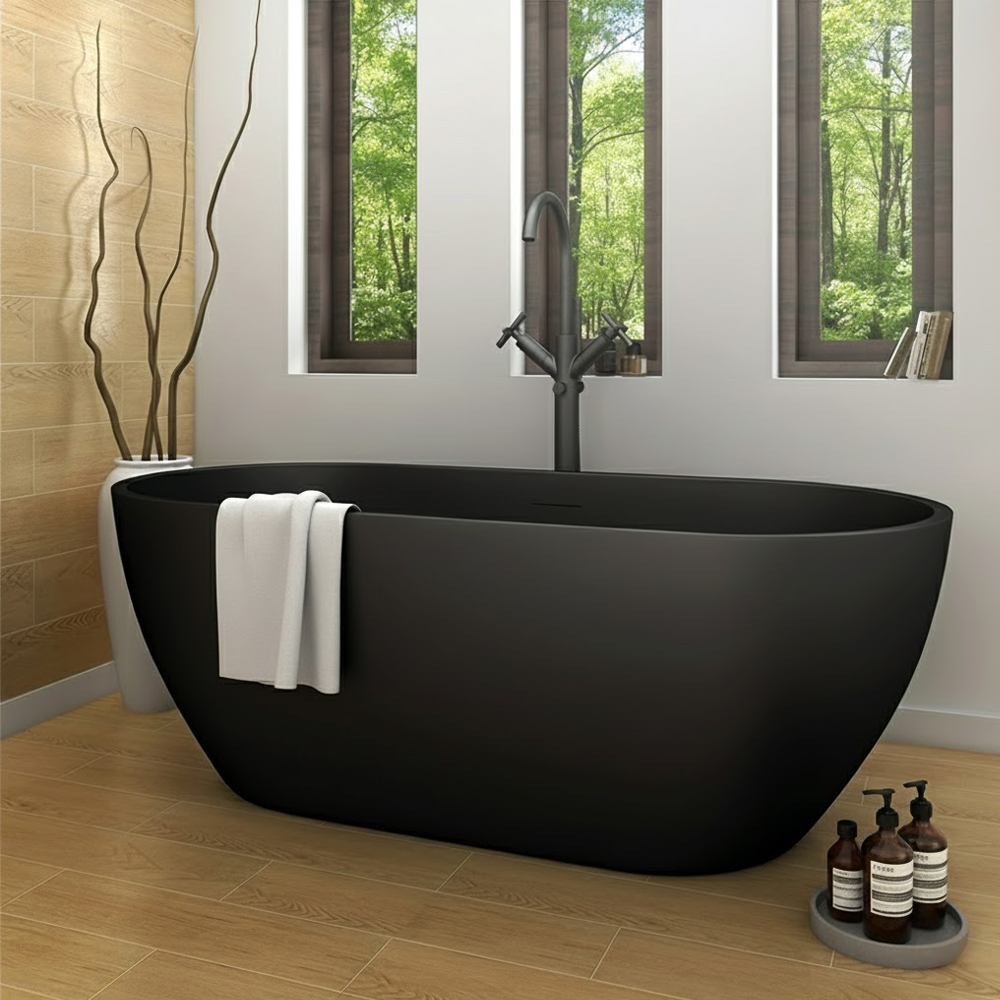 Verona 1650 x 750 Matt Black Double Ended Bath with Waste | Victorian ...
