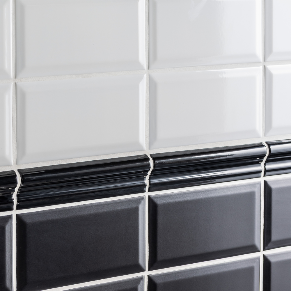Victoria Metro Black Dado Border Wall Tile - 50 x 200mm