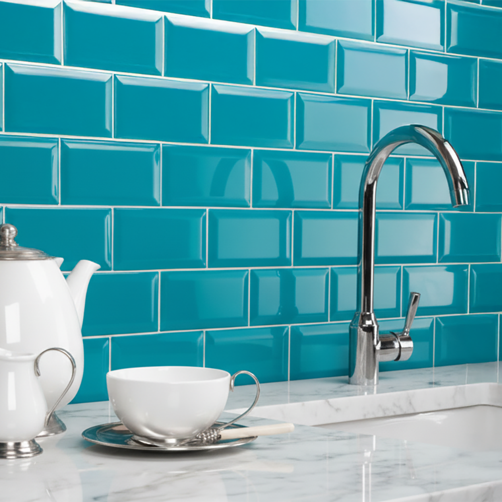 Victoria Metro Wall Tiles - Gloss Aqua Blue - 200 x 100mm